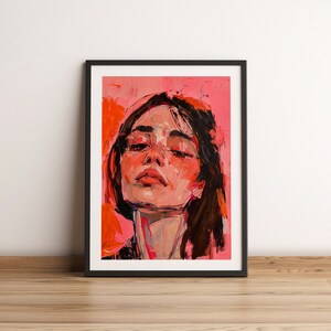PINK WOMAN Portrait Painting, Contemporary Oil Painting, Printable Wall ...