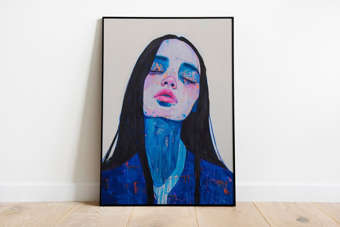 BLUE WOMAN Portrait Painting, Contemporary Oil Painting, Printable Wall ...