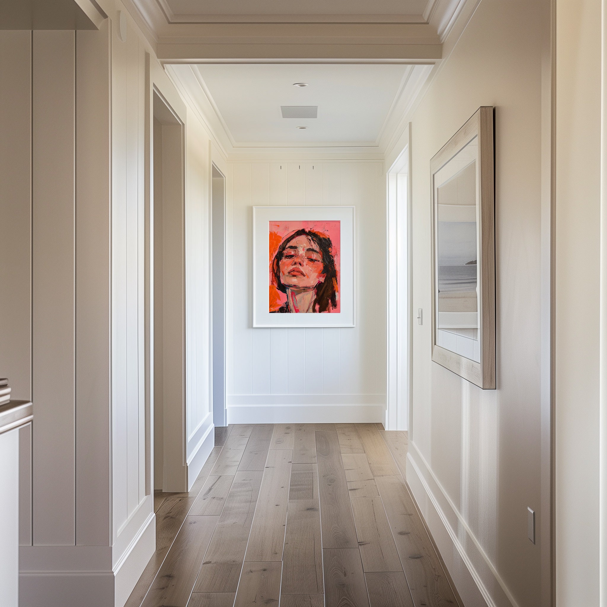 PINK WOMAN Portrait Painting, Contemporary Oil Painting, Printable Wall ...