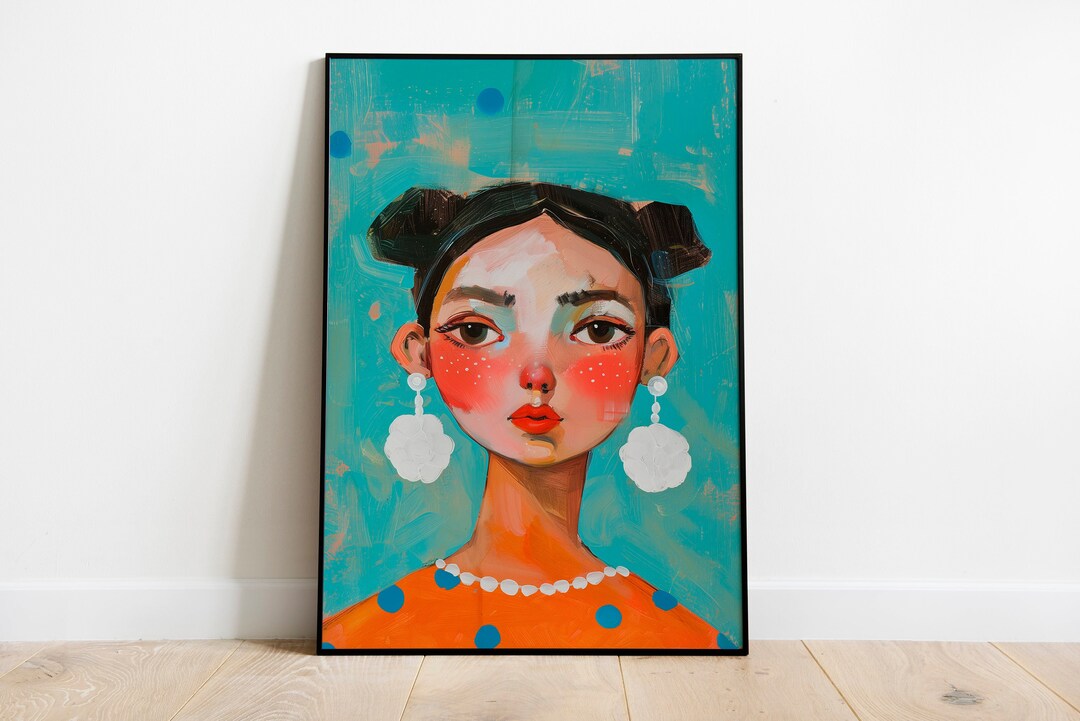 GIRL WITH BUNS Portrait Painting, Contemporary Oil Painting, Printable ...