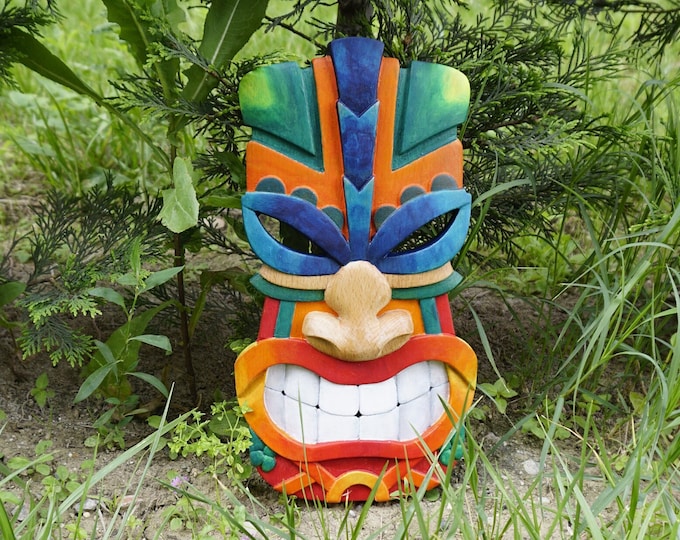 Tiki Bar Decor Wood Carving Tiki Mask Hawaiian Tiki Decor Tiki Statue ...