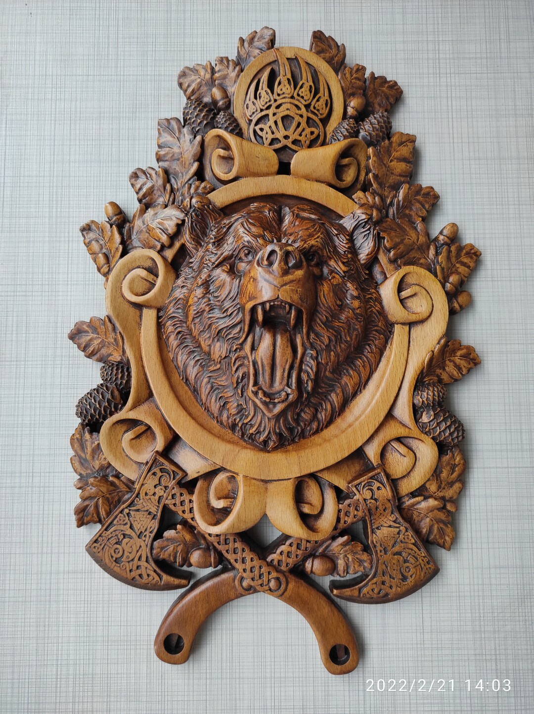Bear Head Hunting Gift Wood Carving Wild Bear Statue Bear Decor Animal ...