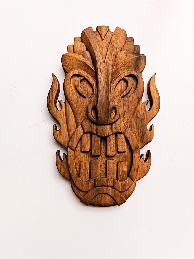 Wood Carving Tiki Mask Bar Decor Woodworking Tiki Mask Totem Wall ...