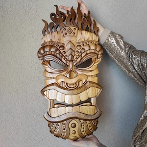 Tiki Decor Wood Mask Tiki Bar Decor Tiki Mask Wall Hanging Hawaiian Bar ...