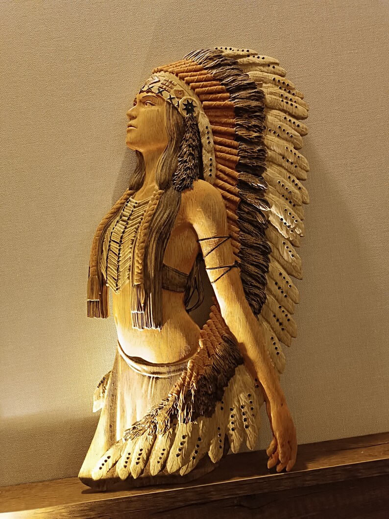 Native American Wood Sculpture Indigenous Carved Woman Native - Etsy