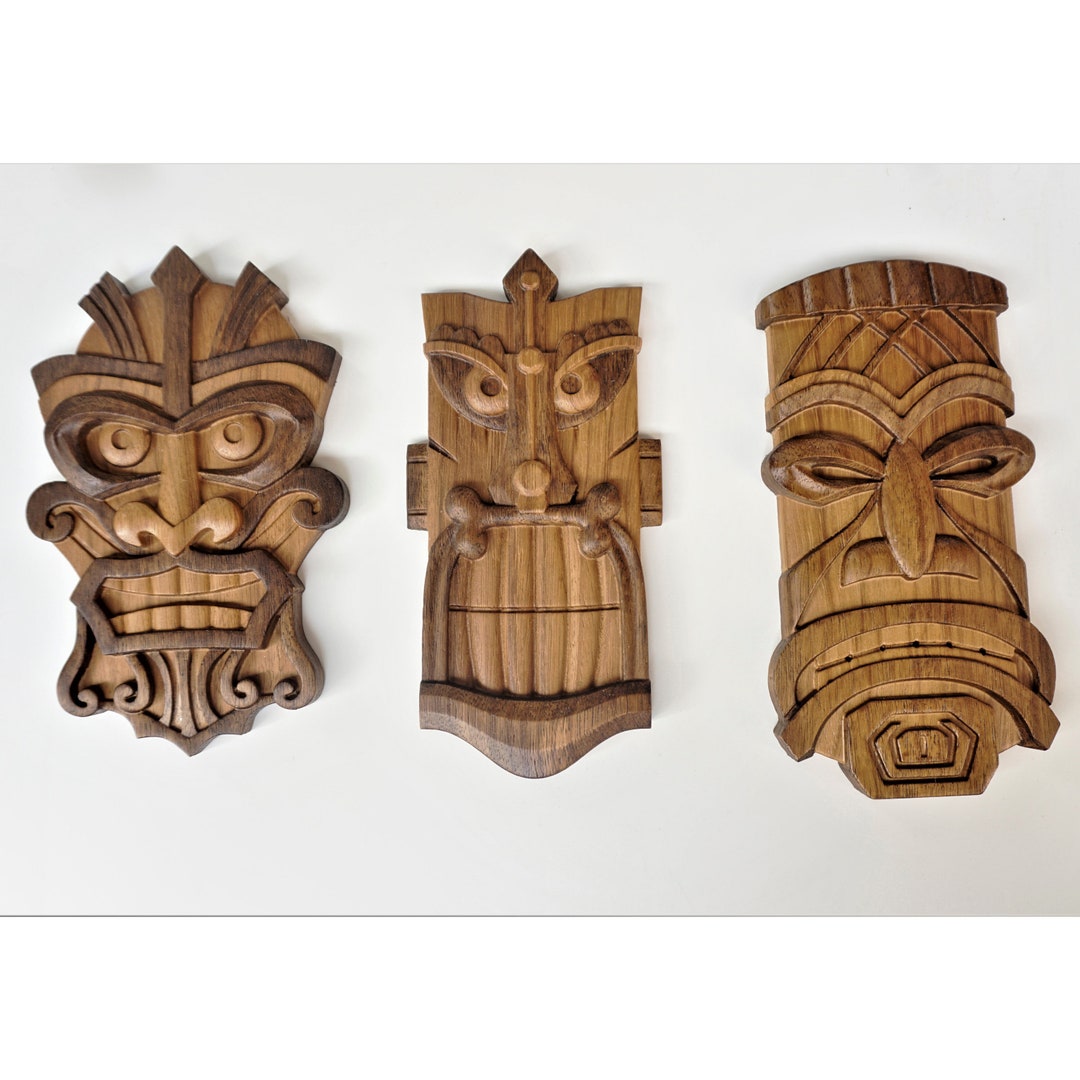 Set of 3 Tiki Mask Bar Decor Tiki Hut Decor Wood Mask Free Shipping - Etsy
