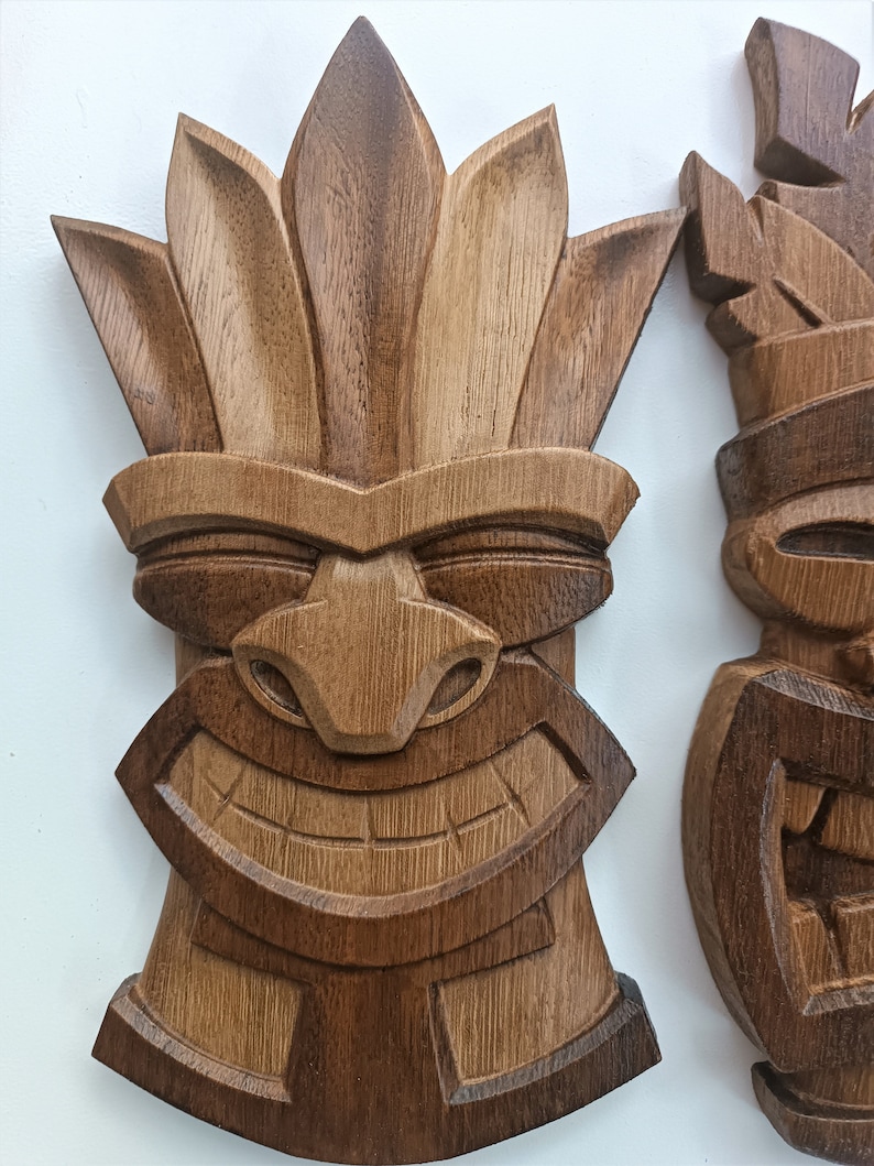 So Fun Tiki Mask Set 3 Piece Wood Tiki Bar Decor Statue - Etsy