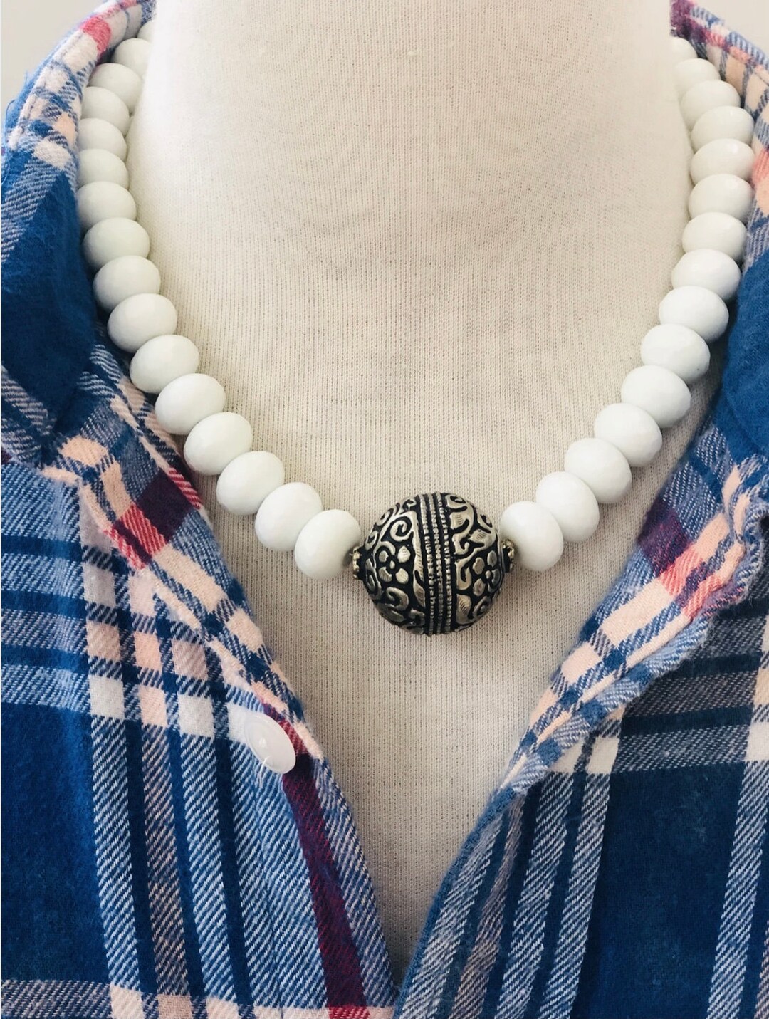 Tibetan Silver Tooled Bead Necklace - Etsy