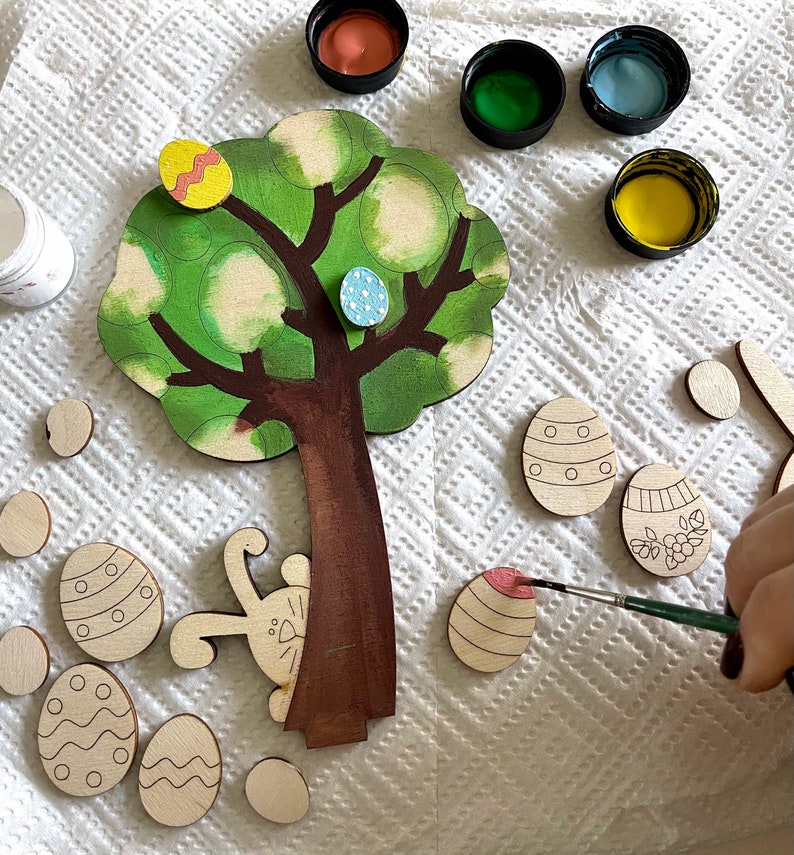 Easter Tree With Hares & Eggs for Art and Craft. - Etsy