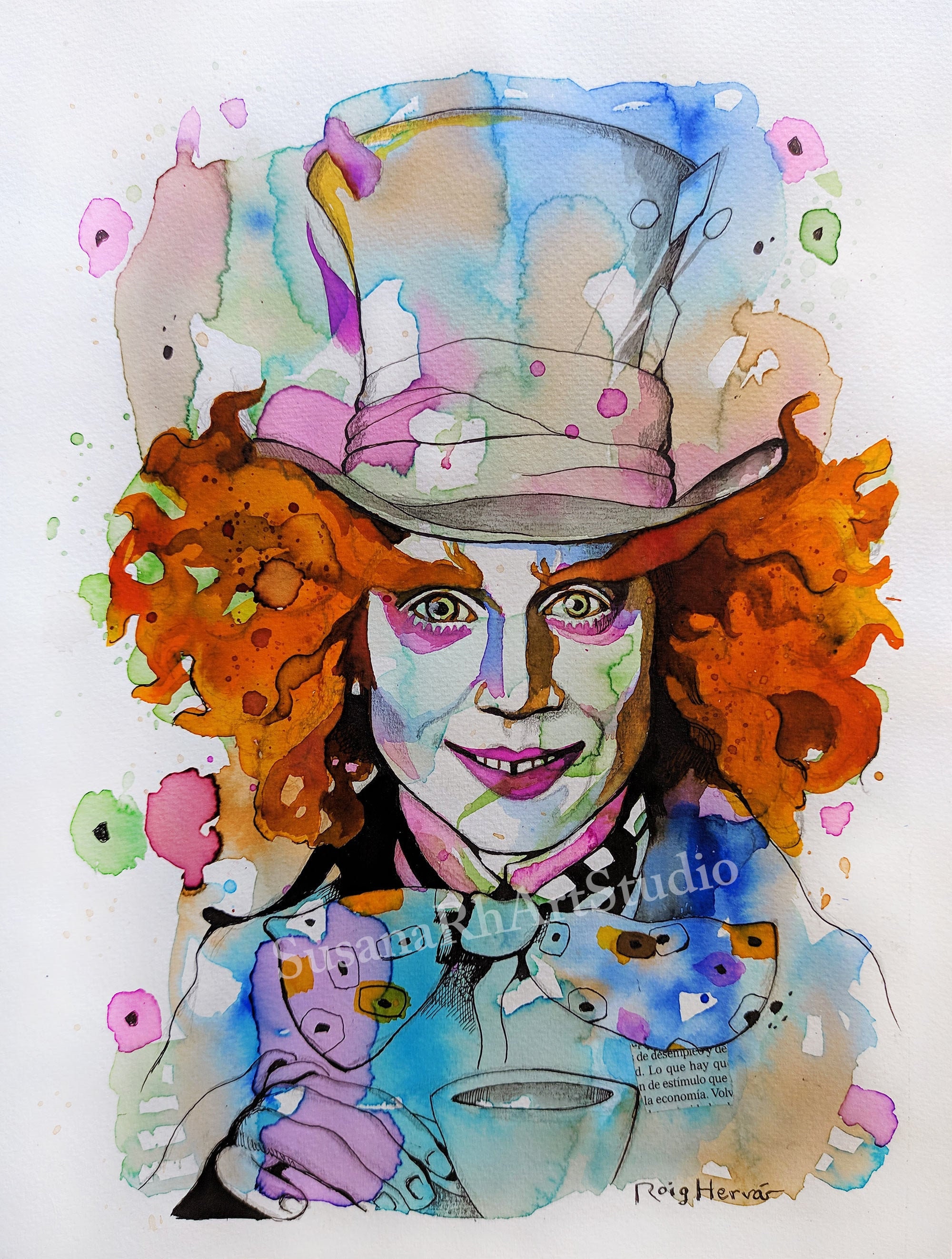 Original Watercolor Painting the Mad Hatter Alice in Wonderland ...