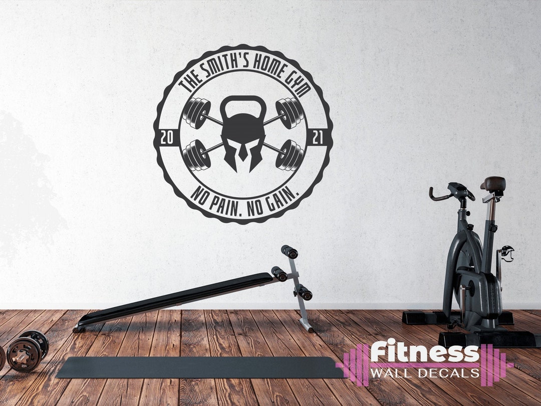 Custom Home Gym Wall Decal, Barbell Fitness Wall Decor, Vinyl Lettering ...