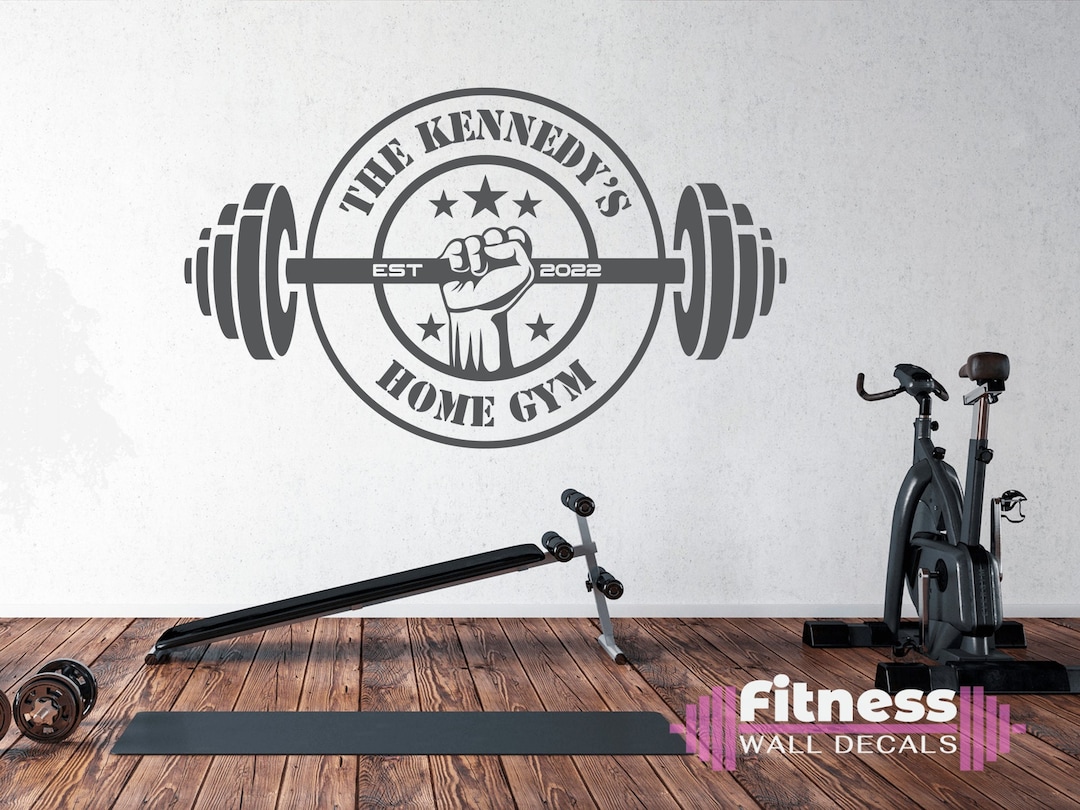 Custom Barbell Gym Sign - Inspirational Fitness Wall Decal for Home Gym ...