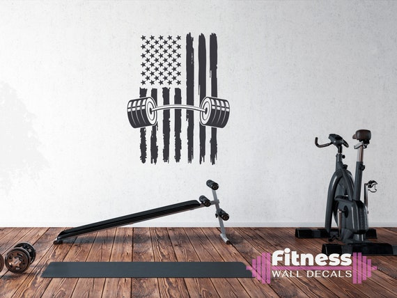 Barbell American Flag Gym Flag Gym Wall Decal Weight Room - Etsy