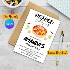 Pozole Birthday Invitation, Mexican Invitation, Mexican Birthday ...