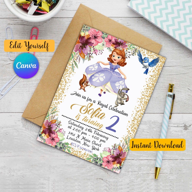 Princess Sofia Invitation Princess Sofia Birthday Invitation - Etsy