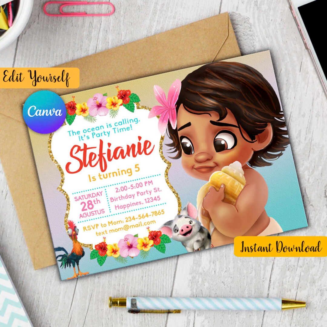 Baby Moana Birthday Invitation, Baby Moana Invite, Baby Moana ...