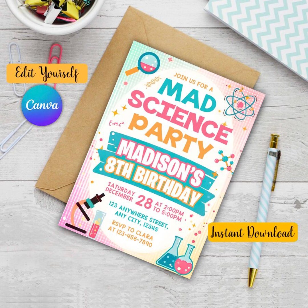 Mad Science Birthday Invitation, Science Experiment Invitation ...