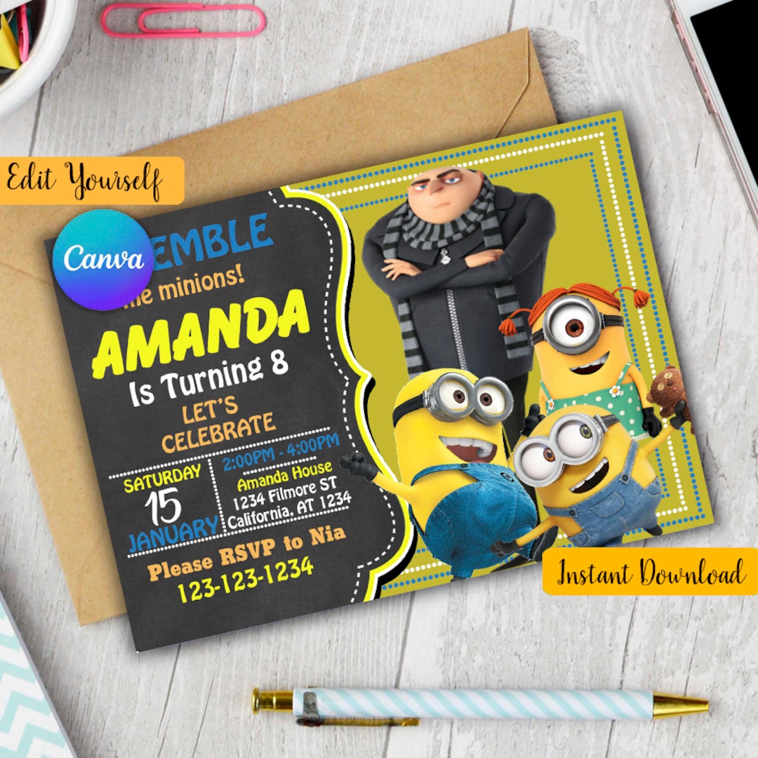 Minions Birthday Invitation, Minions Invitation, for Boy and Girl Kids ...