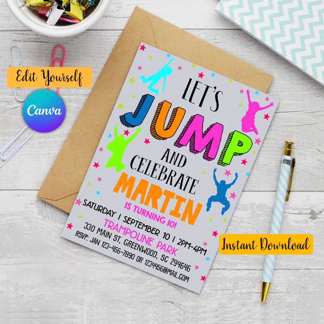 Jump Invitation, Jump Birthday Invitation, Trampoline Party, Bounce ...
