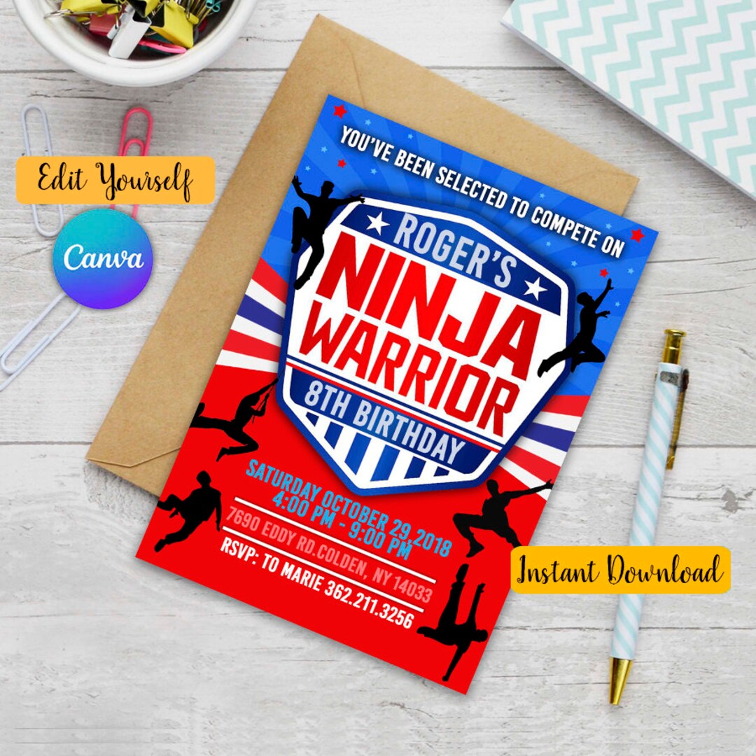 Ninja Warrior Invitation, Ninja Warrior Birthday Invitation, Ninja ...