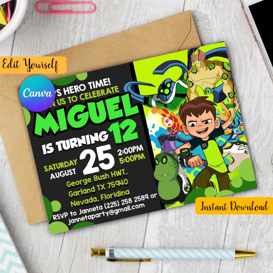 Ben 10 Invitations, Ben 10 Invitation, Ben 10 Invite, Ben 10 Birthday ...