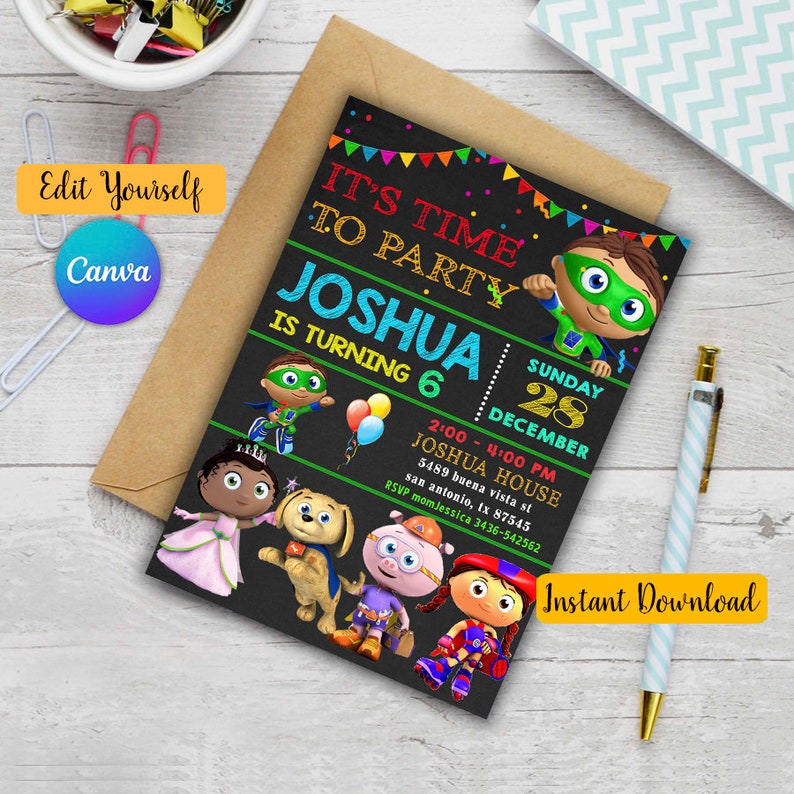 Super Why Invitation, Super Why Birthday Invitation, Super Why Invite ...