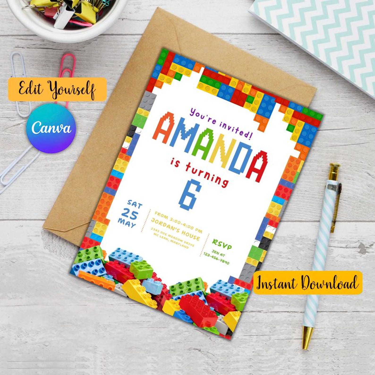 Building Blocks Birthday Invitation, Building Blocks Invitation ...