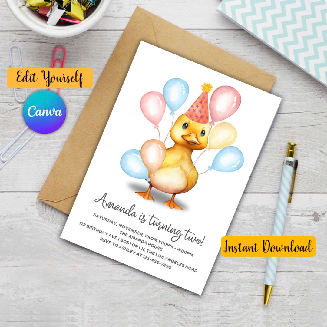 Duck Birthday Party Invitation, Duck Invitation, Kids Birthday Invite ...