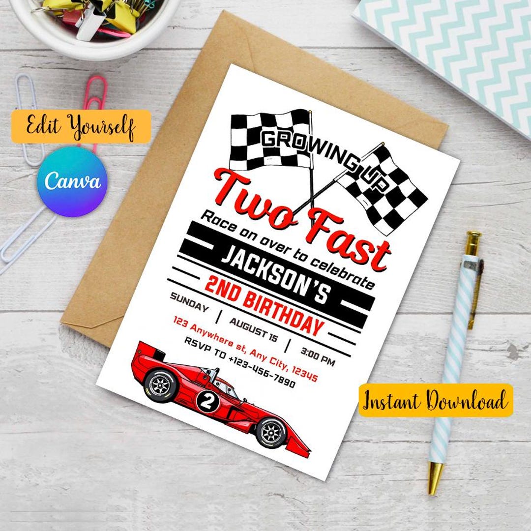 Two Fast Birthday Invitation, Two Fast Race Car Invitation, Two Fast ...