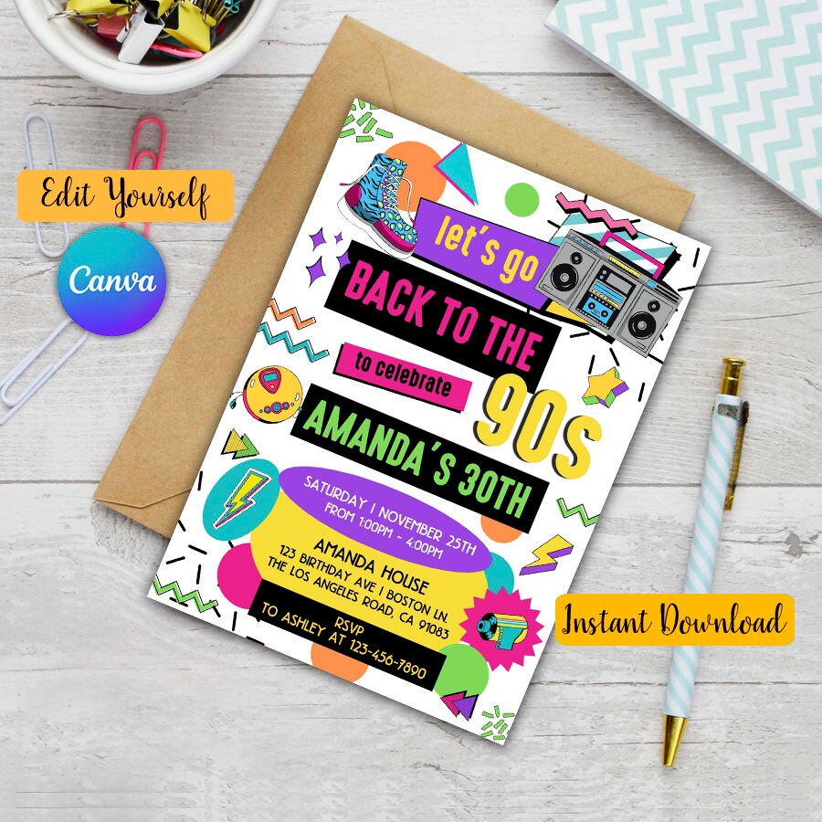 90's Birthday Invitation, 90's Theme Invitation, 90's Invitation, 90's ...