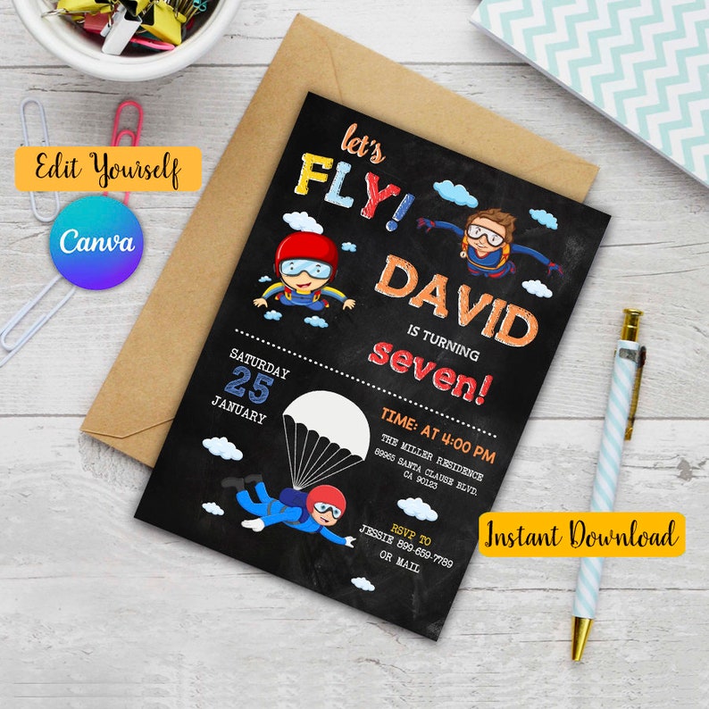 Ifly Birthday Invitation, Indoor Skydiving Invitation, Skydiving ...