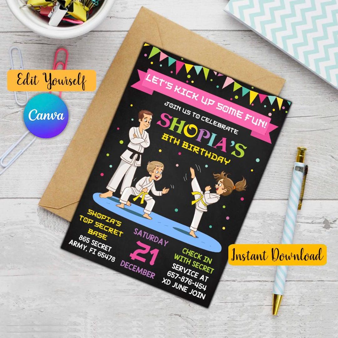 Karate Birthday Invitation, EDITABLE Taekwondo Party Invitation ...