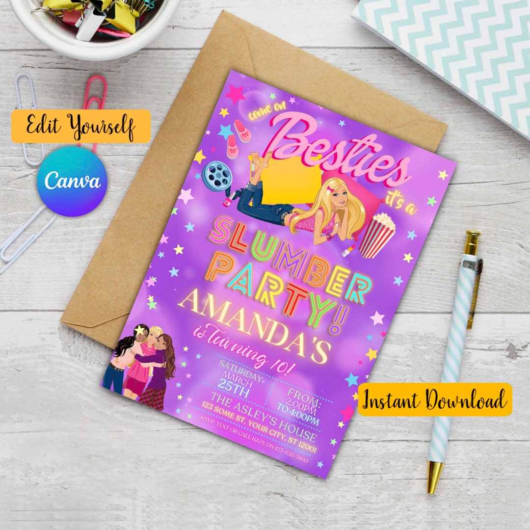 Doll Slumber Party Sleepover Invitation Slumber Party Sleepover