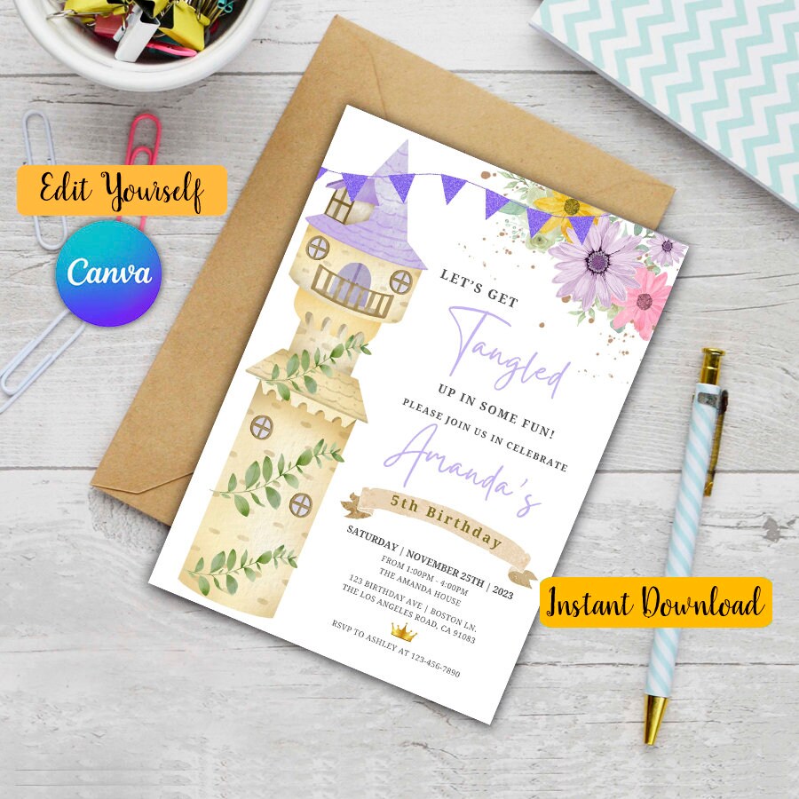 Rapunzel Birthday Invitation, Tangled Invitation, Princess Party Invite ...