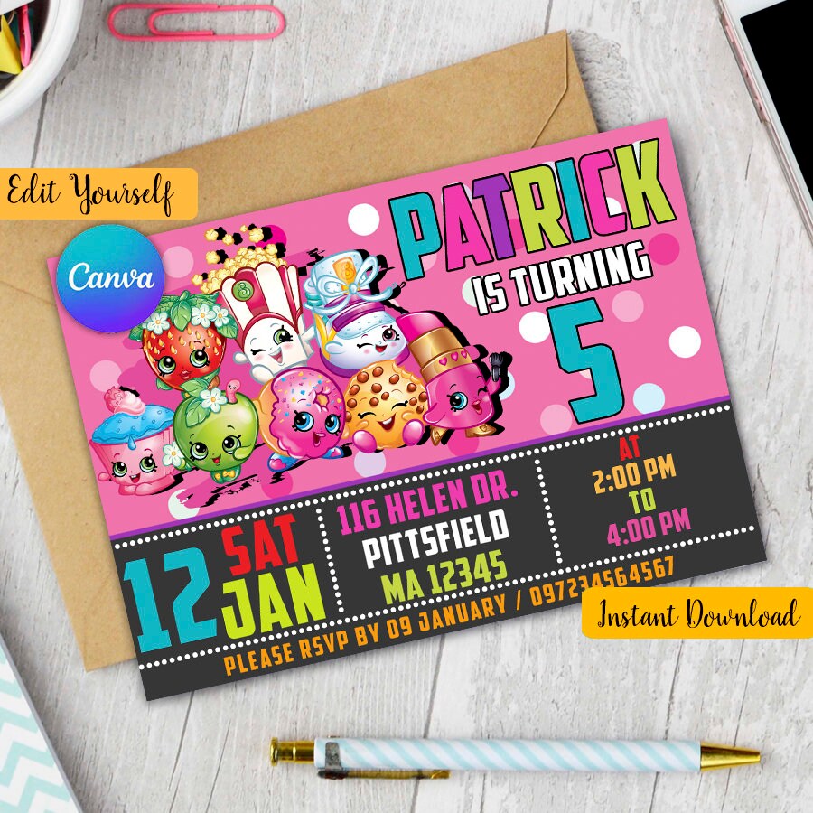 Shopkins Invitation, Shopkins Birthday Invitation, Shopkins Party ...