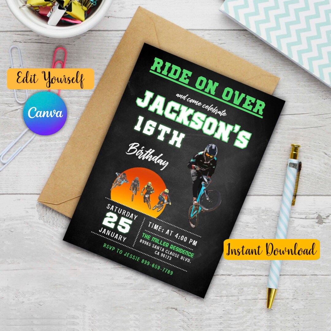BMX Birthday Invitation, BMX Birthday Invite, BMX Party Invitation ...