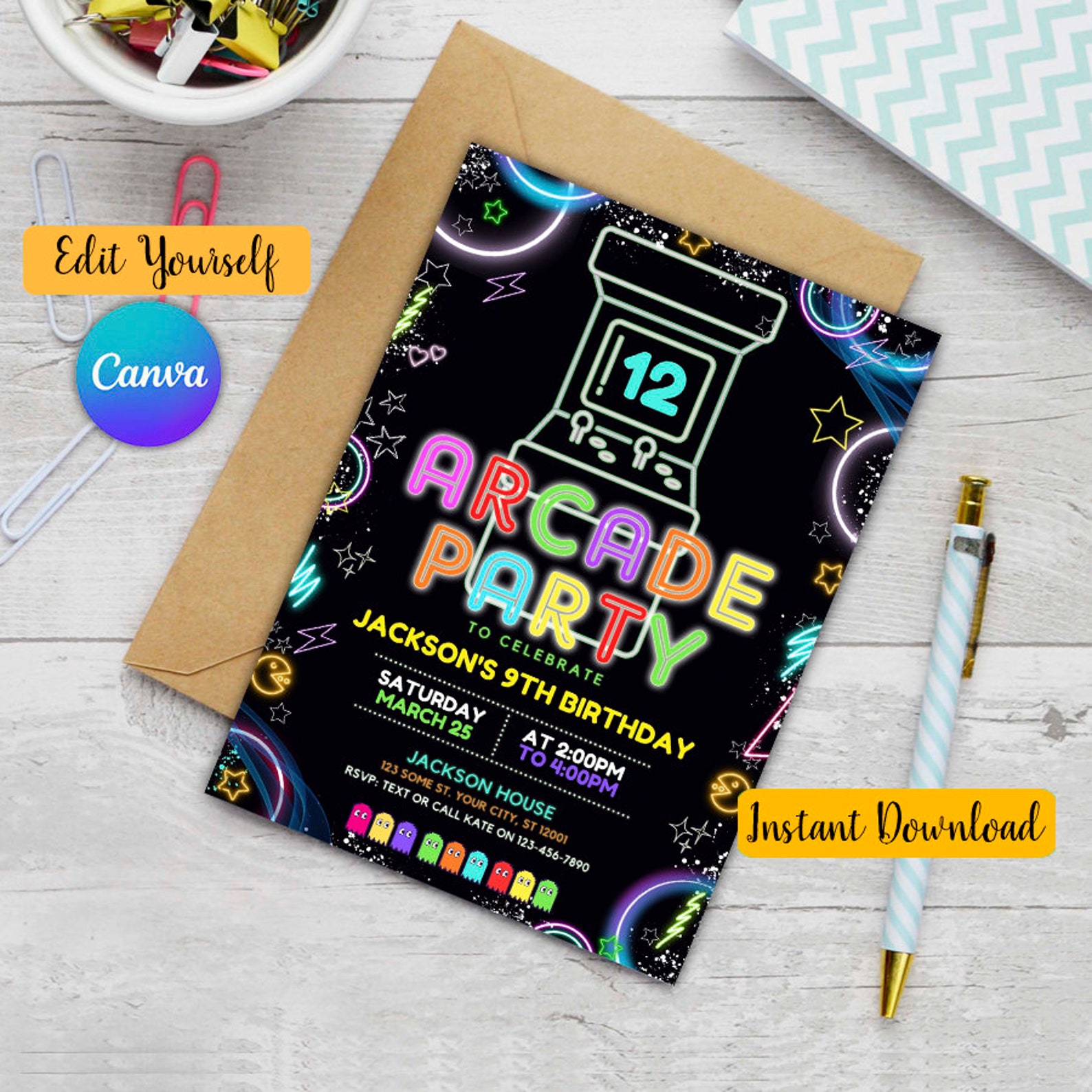 Arcade Birthday Invitation, Arcade Invitation, Arcade Party, Arcade ...