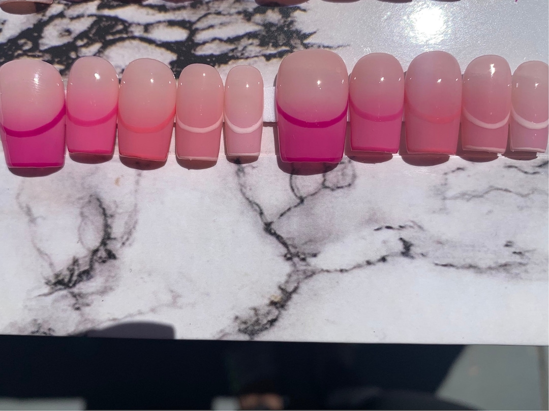 Pink Ombré Negative Space French Tip Set of 15 Nails - Etsy