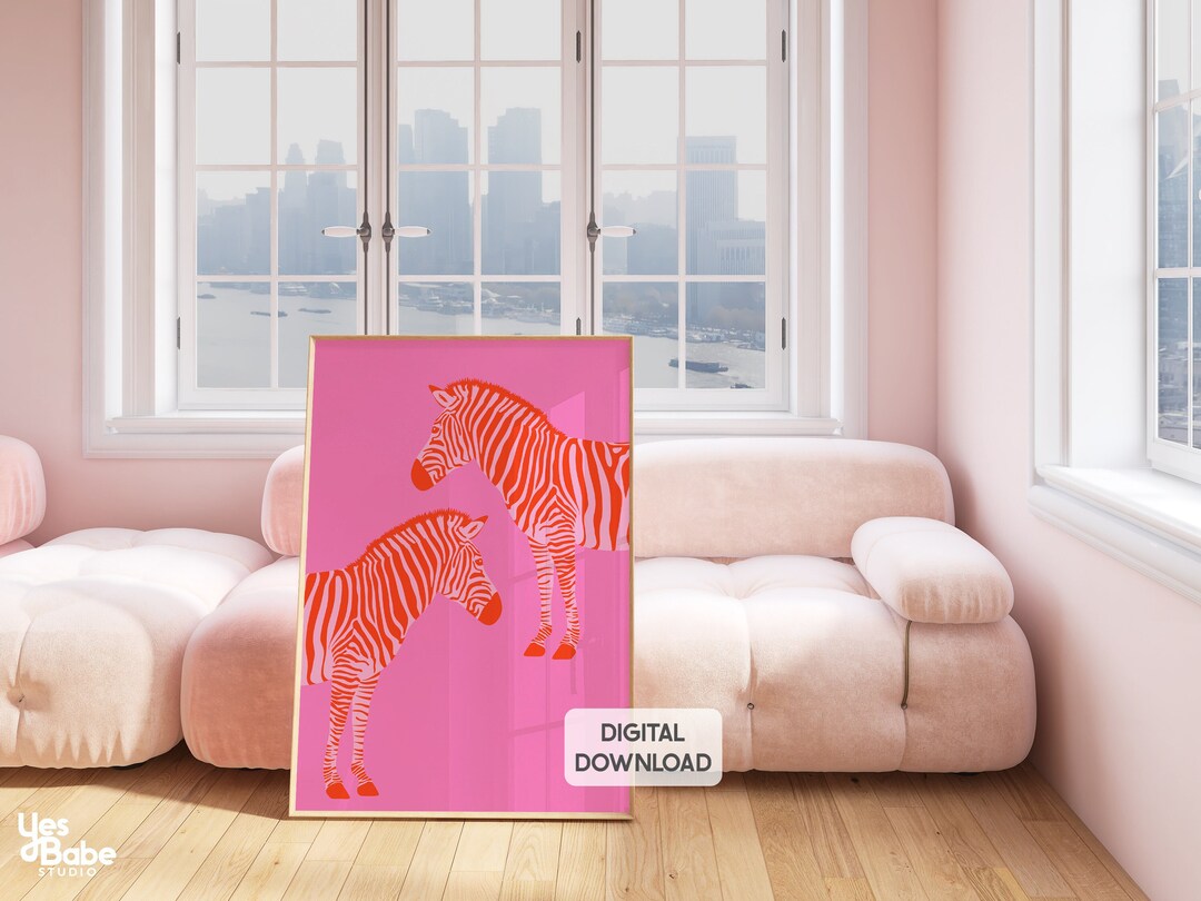DIGITAL Pink and Orange Zebra Print, Preppy Room Decor Colorful Wall ...