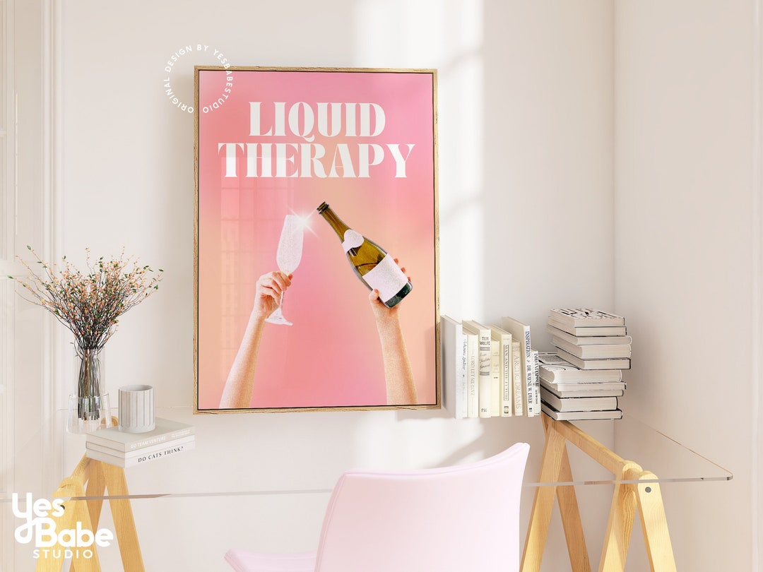 Pink and Orange Bar Cart Print, Aesthetic Apartment Decor, Cocktail ...