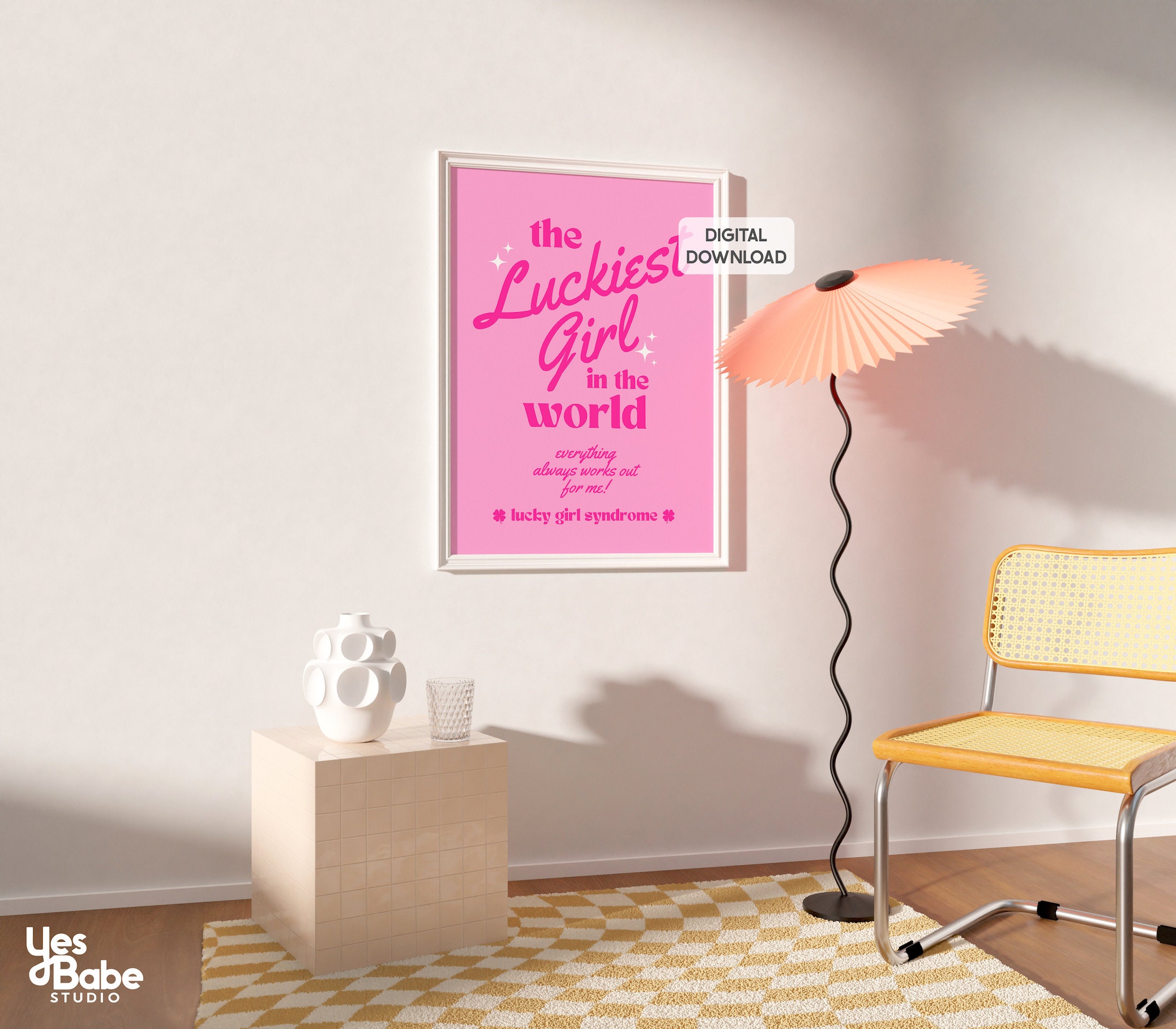 Lucky Girl Syndrome Print, Lucky Wall Art Pink Girly Room Decor, Preppy ...