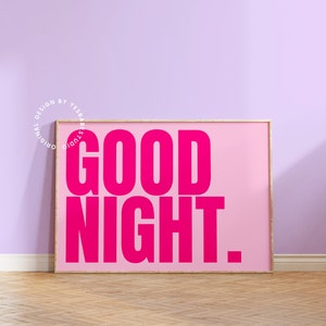Good Night Horizontal Wall Art, Hot Pink Wall Art, Dopamine Decor ...