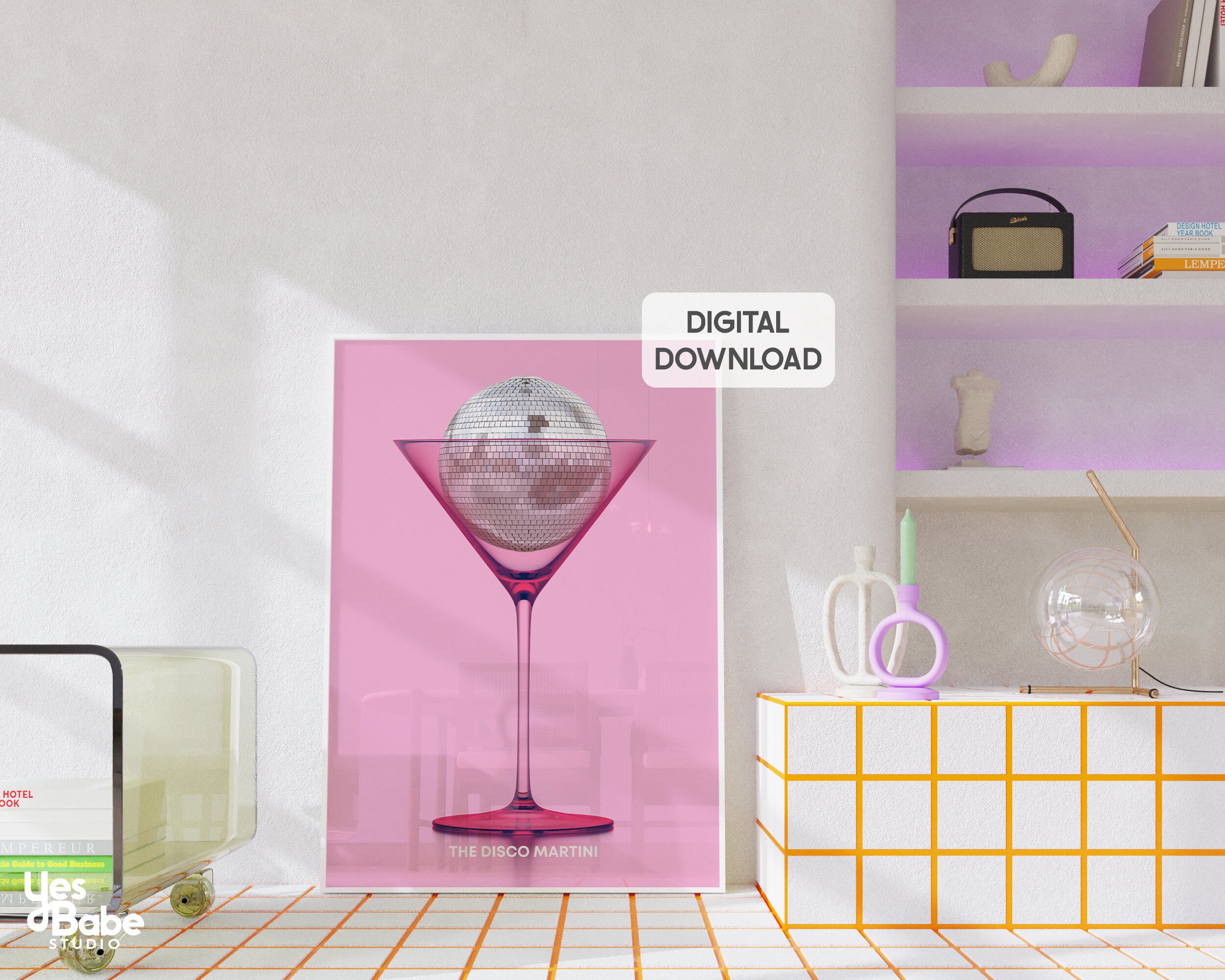 DIGITAL Disco Bar Cart Art, Disco Home Decor, Disco Ball Art, Girly ...