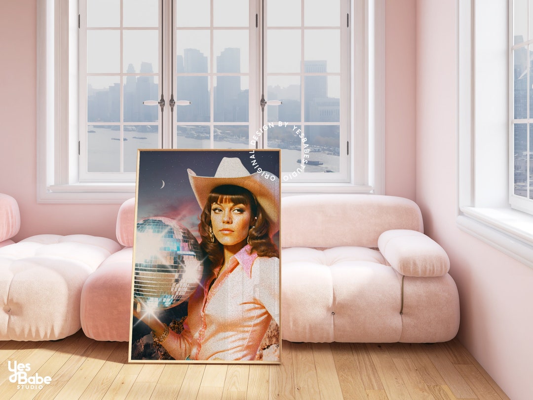 Disco Cowgirl, Disco Ball Decor, Maximalist Wall Art, Bar Cart Print ...