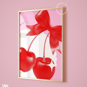 Cherry Poster, Coquette Room Decor, Light Pink Wall Art, Red and Pink ...