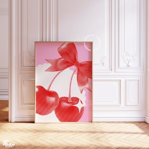 Cherry Poster, Coquette Room Decor, Light Pink Wall Art, Red and Pink ...