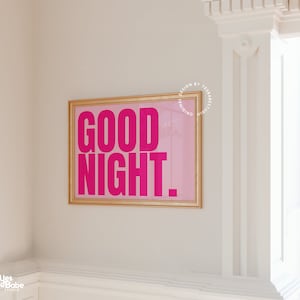 Good Night Horizontal Wall Art, Hot Pink Wall Art, Dopamine Decor ...