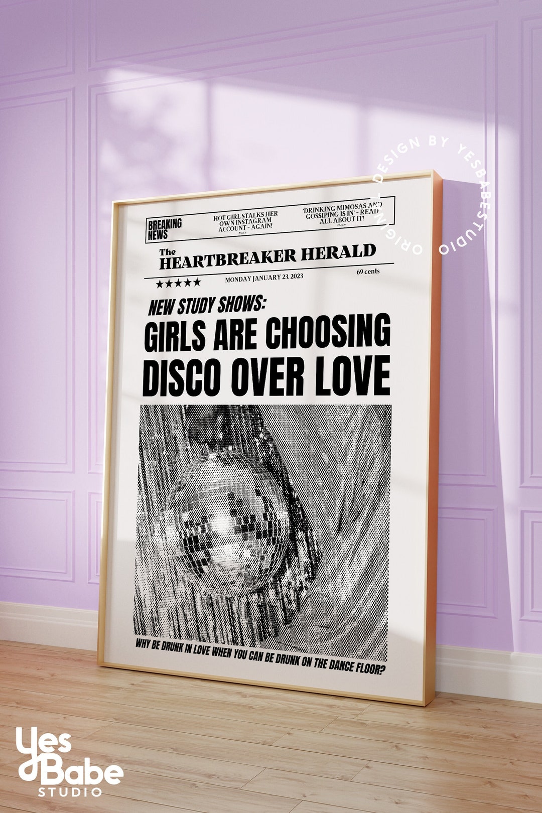Disco Poster, Bar Cart Decor Newspaper Print, Girly Room Decor Dorm ...