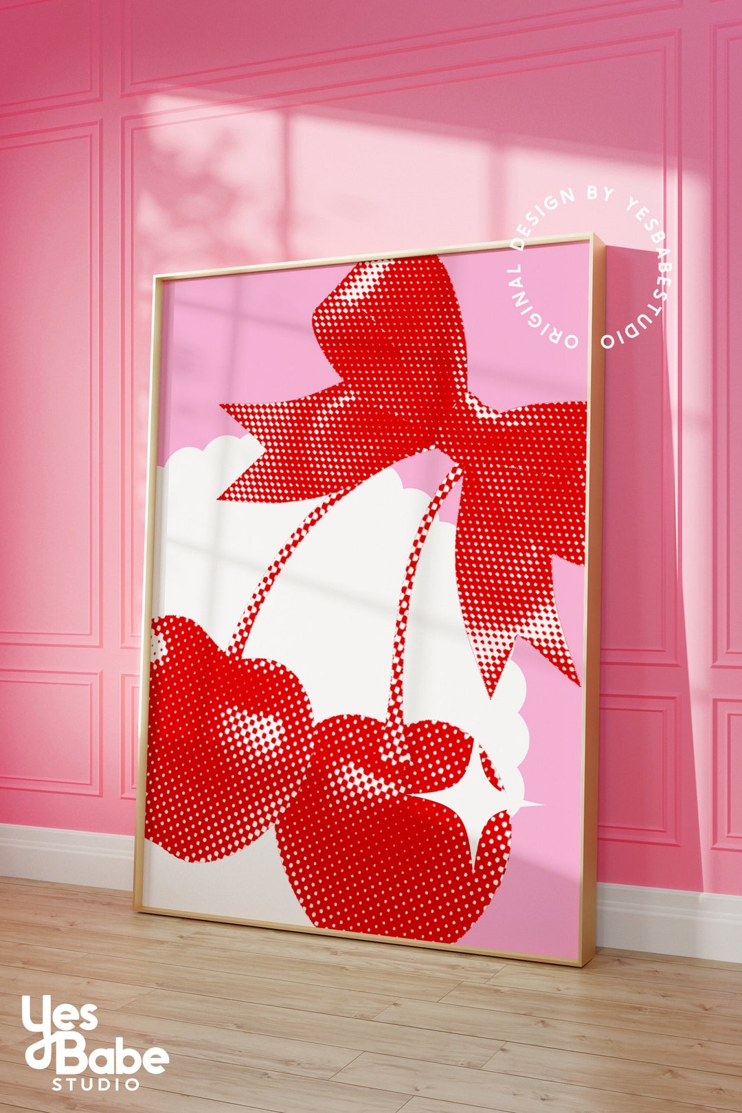 Cherry Poster, Coquette Room Decor, Light Pink Wall Art, Red and Pink ...