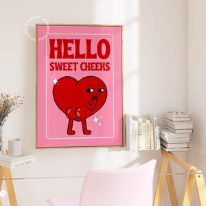 Hello Sweet Cheeks, Red and Pink Bathroom Decor, Dopamine Decor, Danish ...